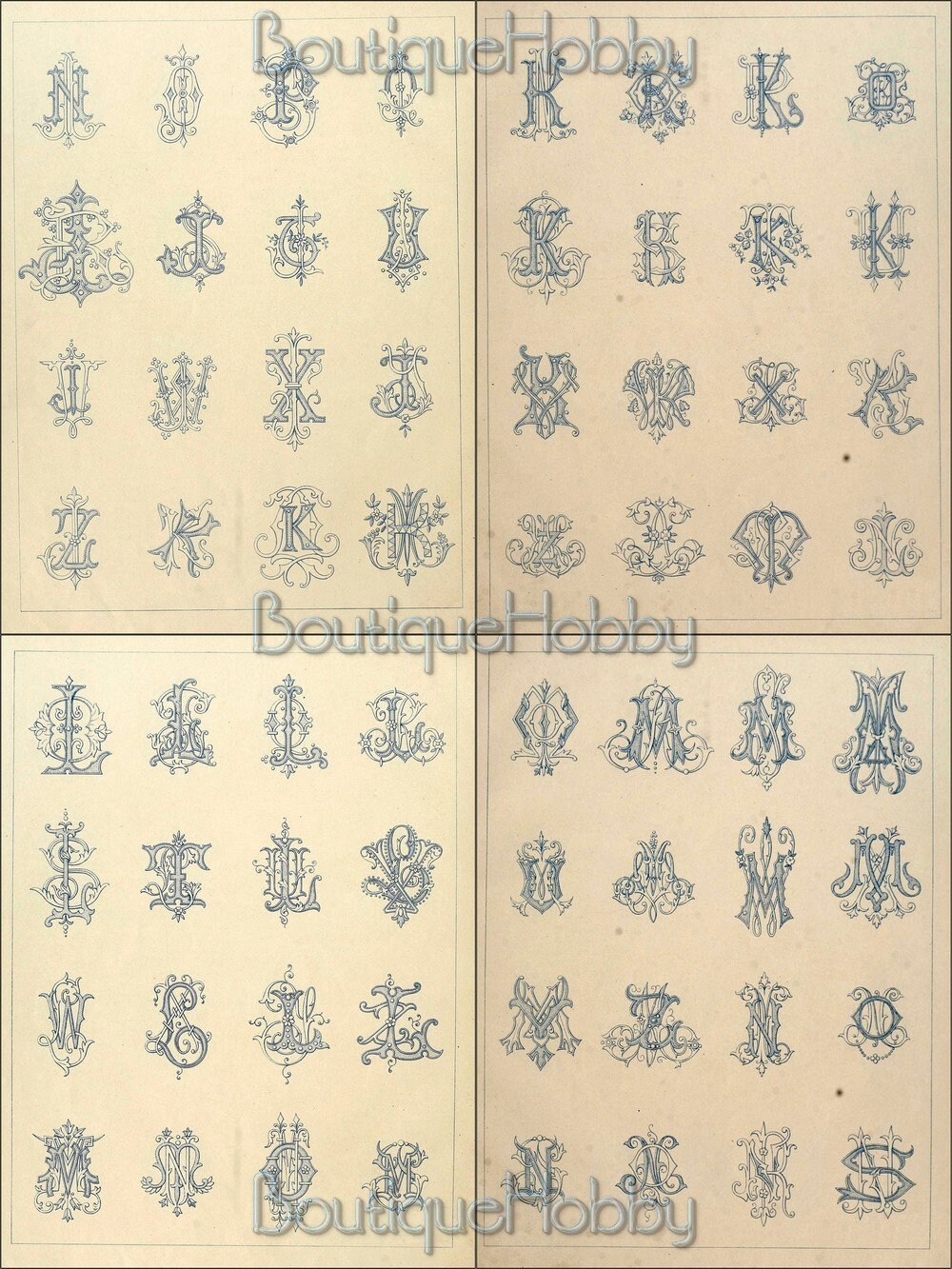 Vintage Embroidery Alphabet,logo Designs,printable Lettering Initials ...