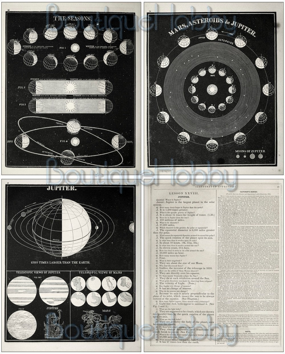 Vintage Illustrated Astronomy Textbook,32 Digital Celestial ...