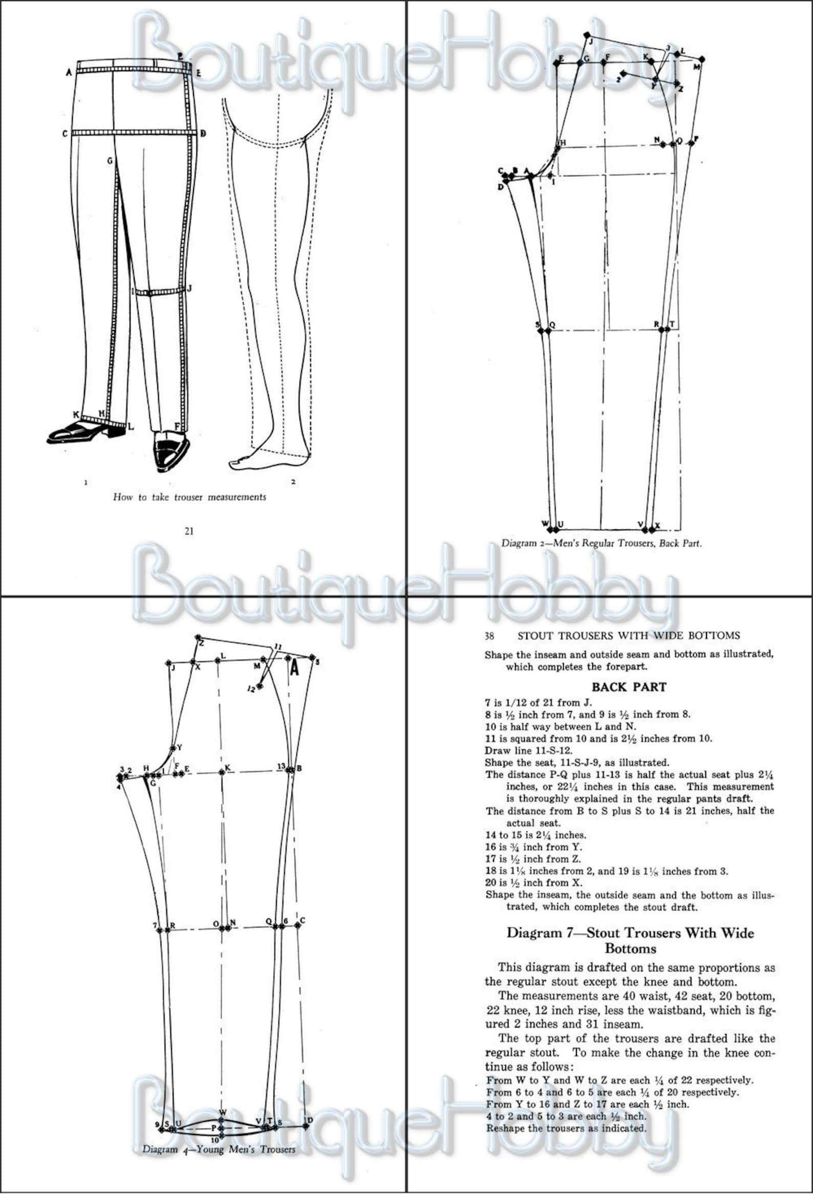 Vintage Pattern Drafting Trousers,mens Sewing Patterns,printable Book ...
