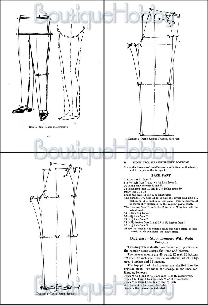 Vintage Pattern Drafting Trousers,mens Sewing Patterns,printable Book ...