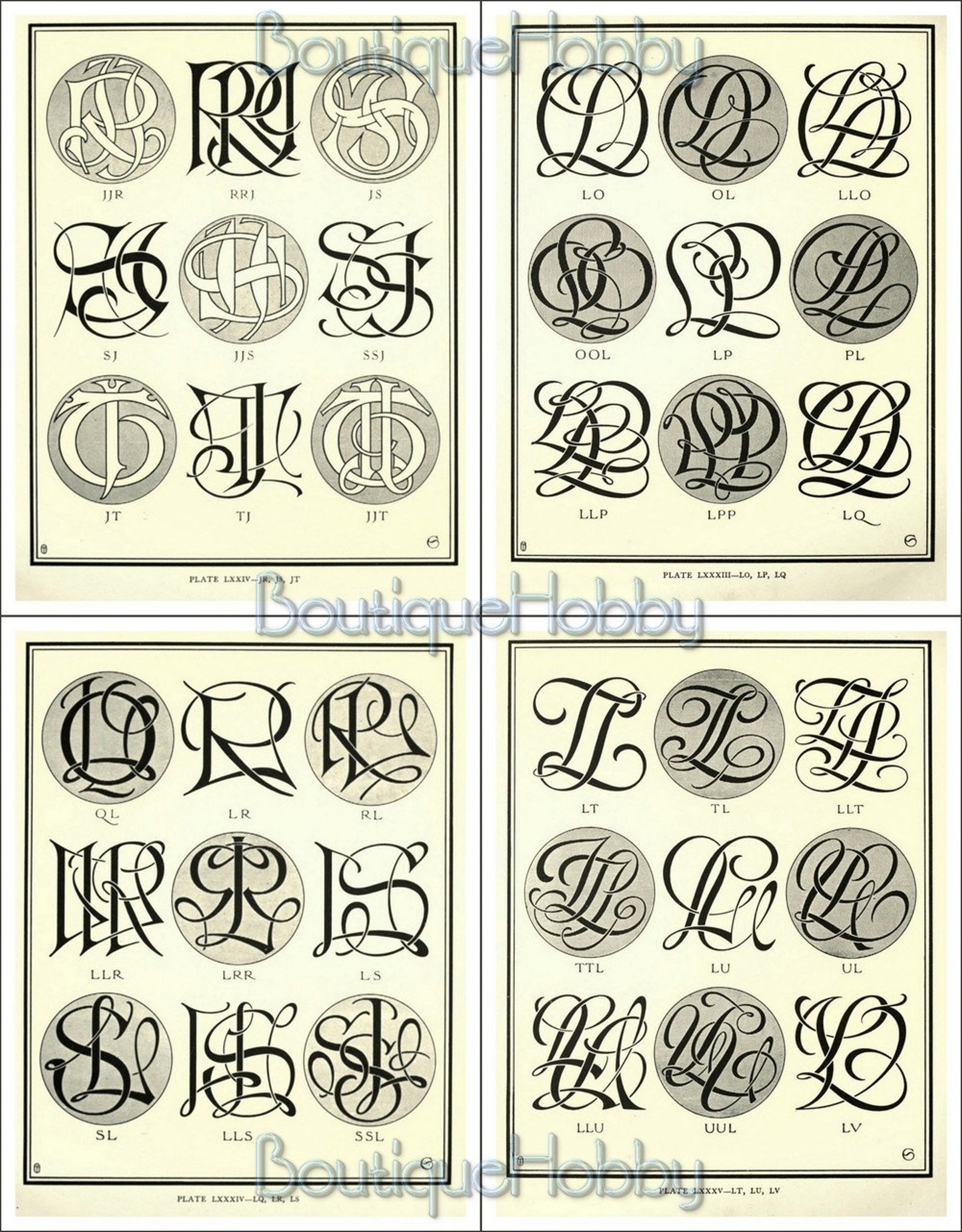 Vintage Monogram Alphabet Fonts,victorian Art Instant Download - Etsy