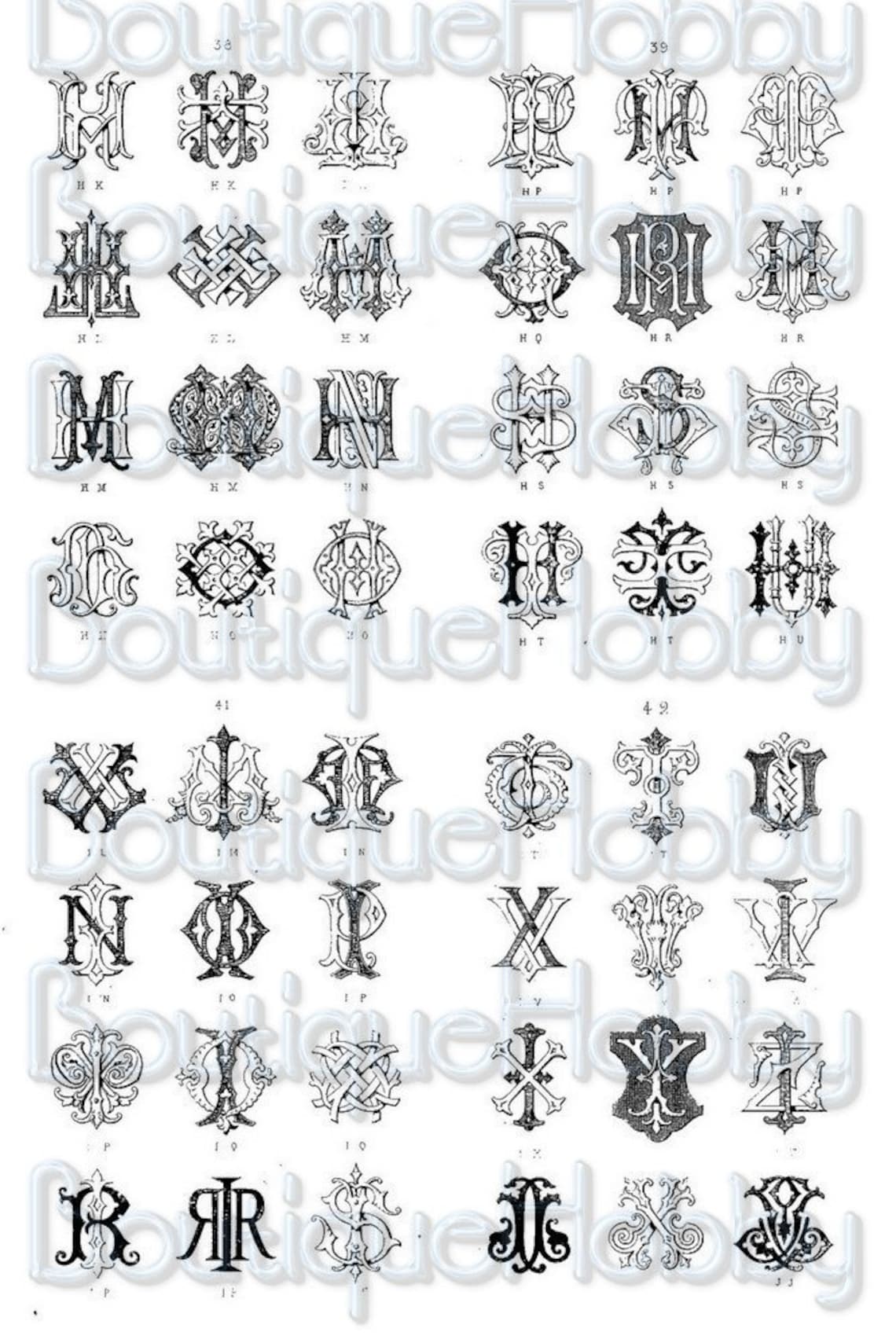 Vintage Monogramsinitialsalphabet PDF Instant Download - Etsy