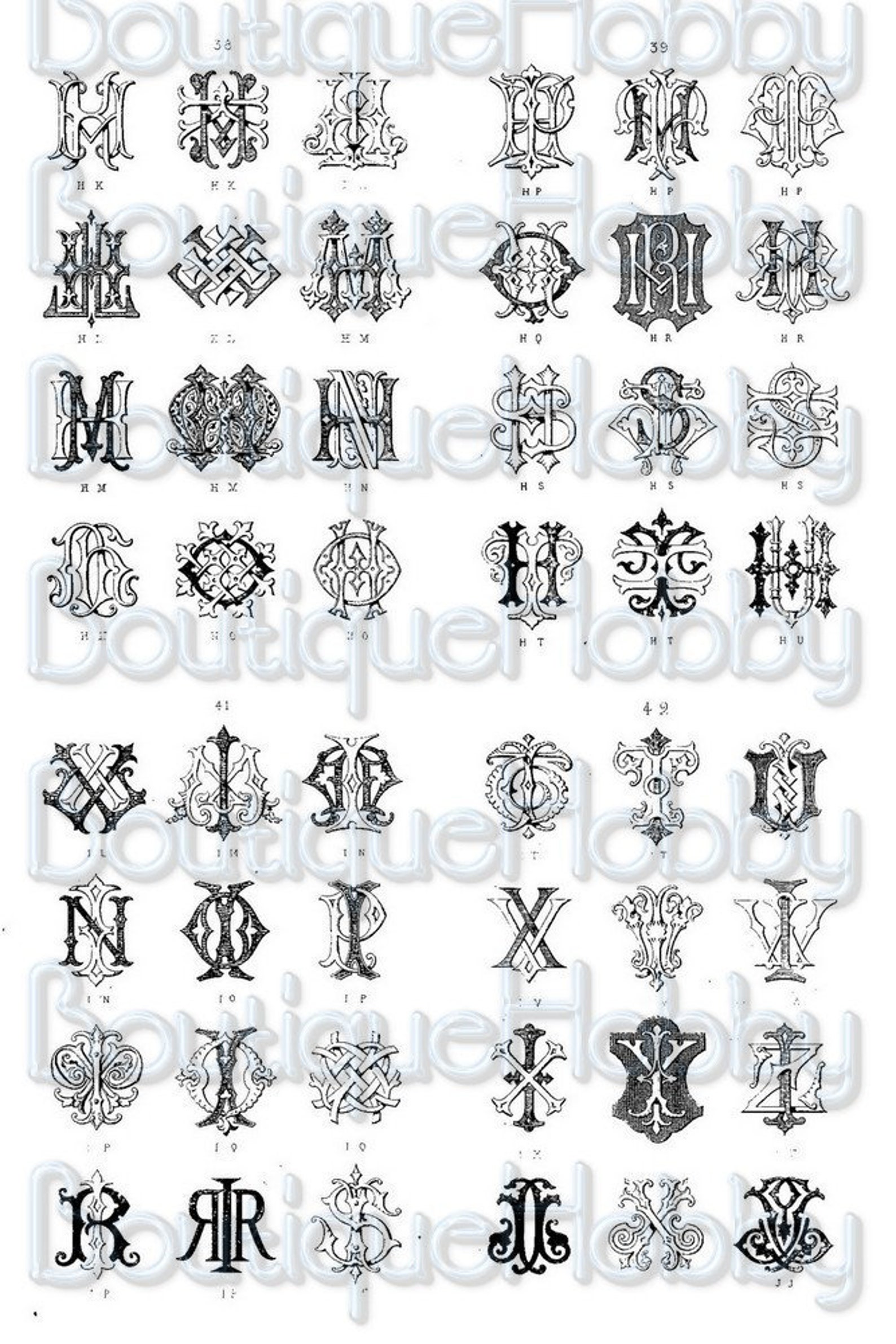 Vintage Monogramsinitialsalphabet PDF Instant Download - Etsy