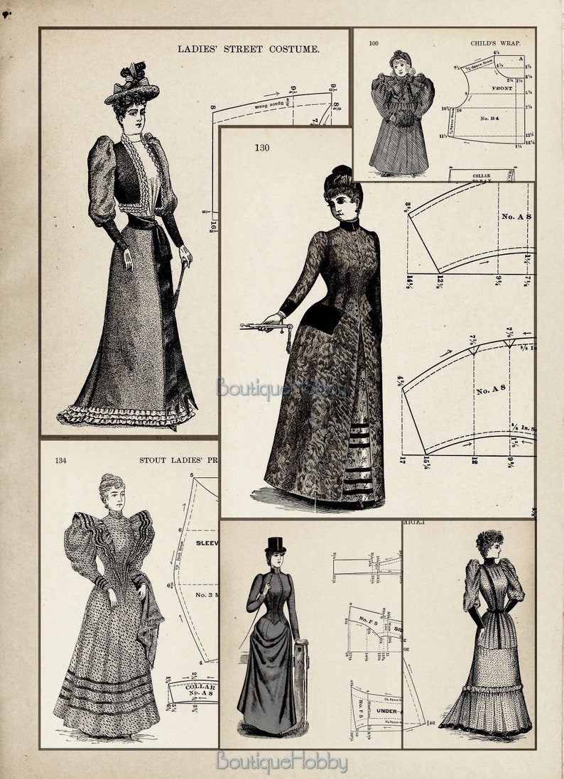 Victorian Historical Pattern Dresscostume Patternsantique - Etsy