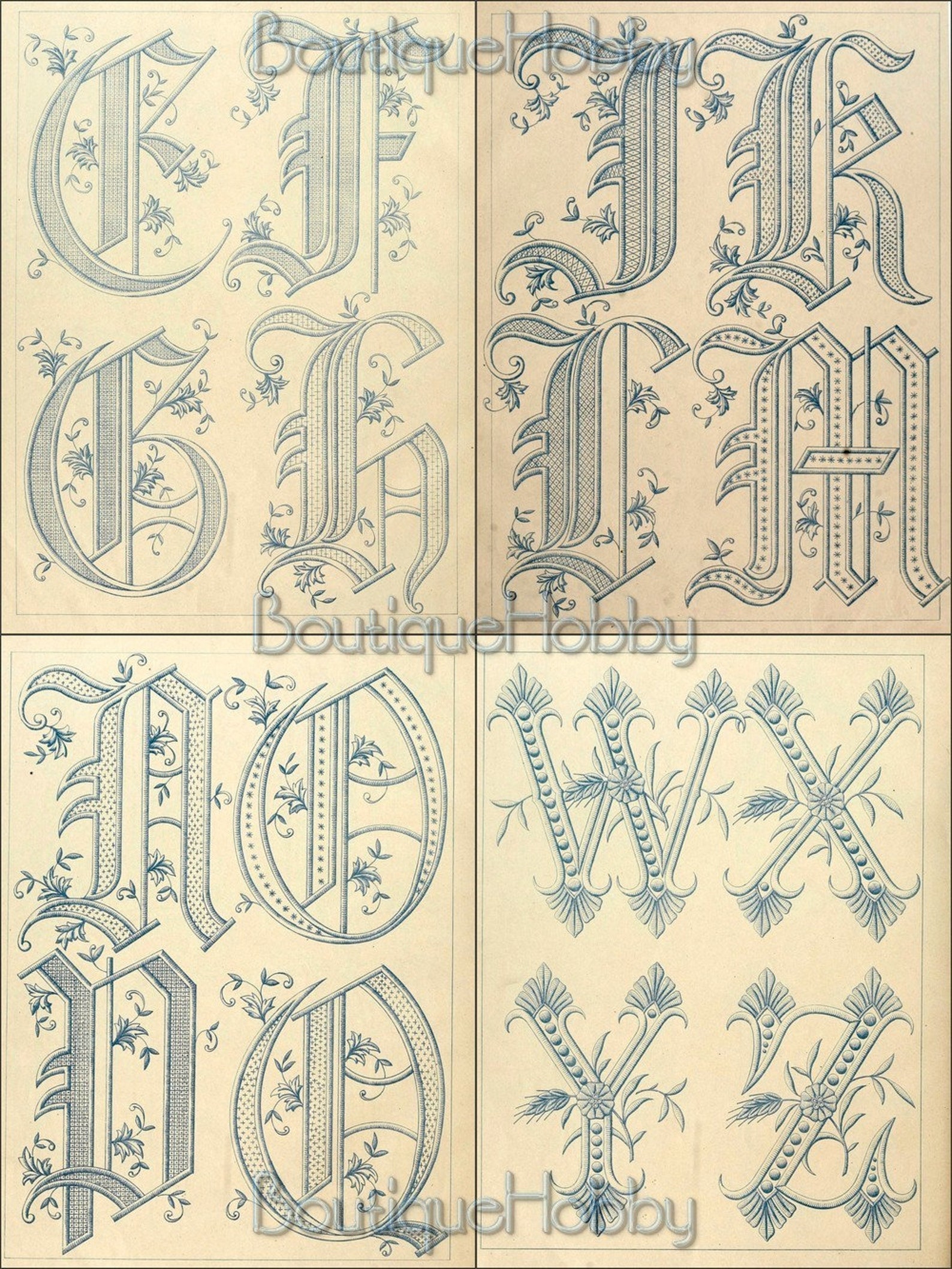 Vintage Embroidery Alphabet,logo Designs,printable Lettering Initials ...