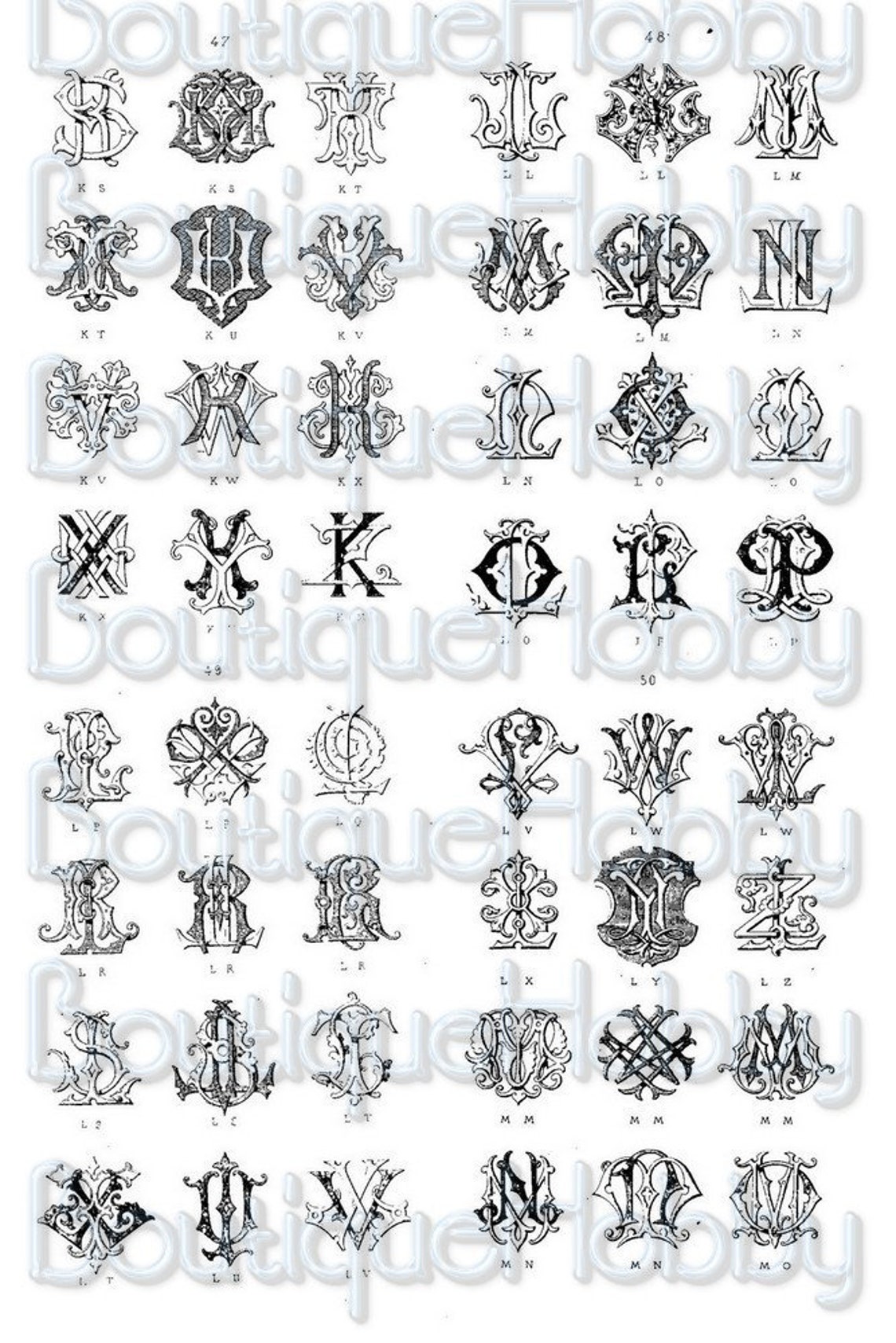 Vintage Monogramsinitialsalphabet PDF Instant Download - Etsy