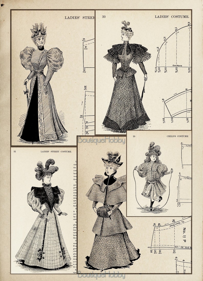 Victorian Historical Pattern Dress,costume Patterns,antique Rare Book ...