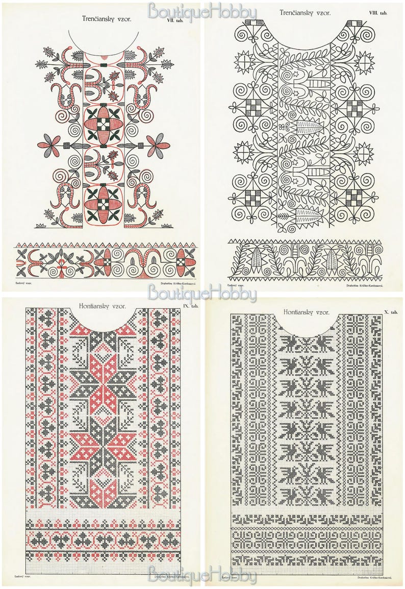 Slovakian Embroidery 10 Folk Patterns on Shirts, Vintage Needlework ...