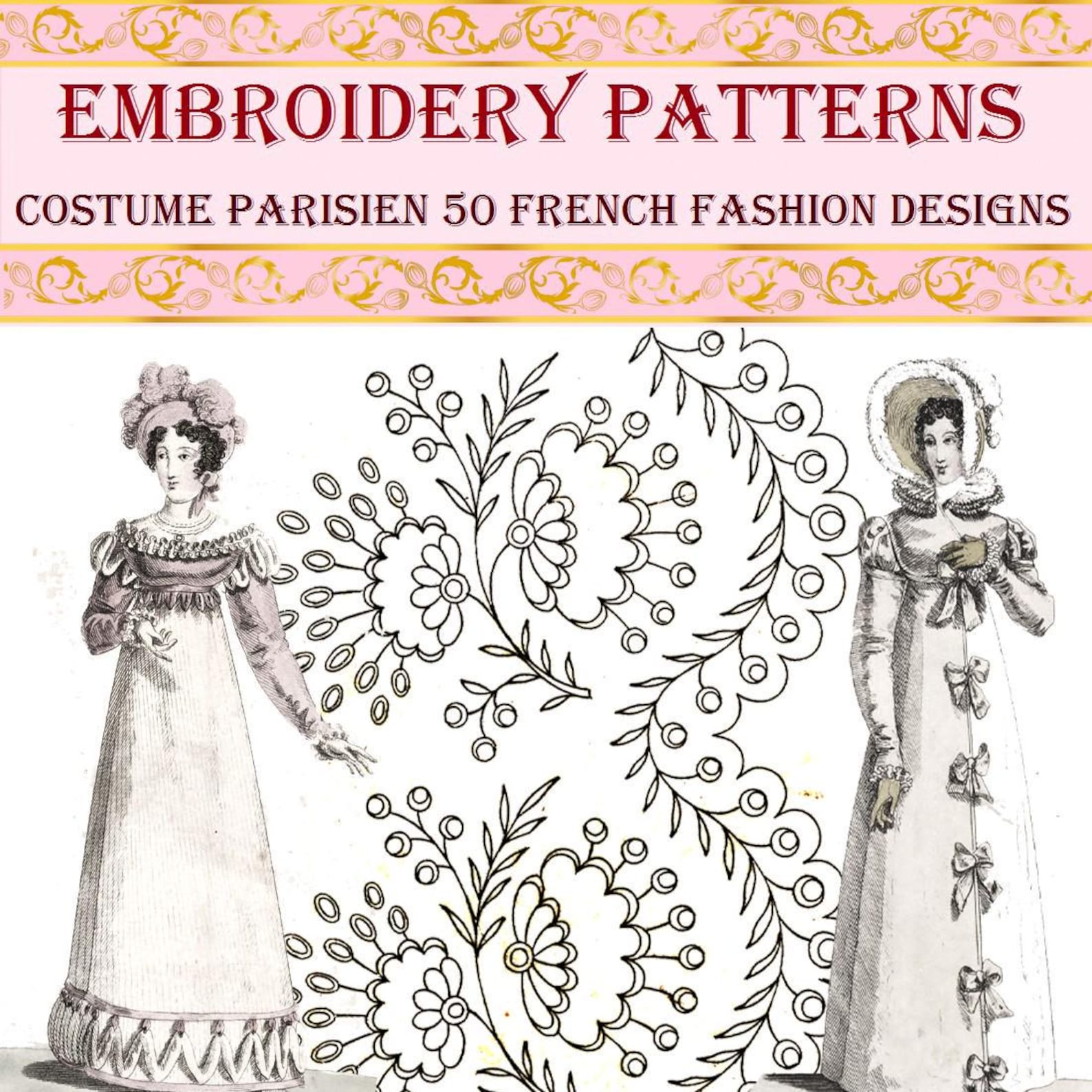 Vintage French Fashion Designs Hand Embroidery Pattern,victorian ...