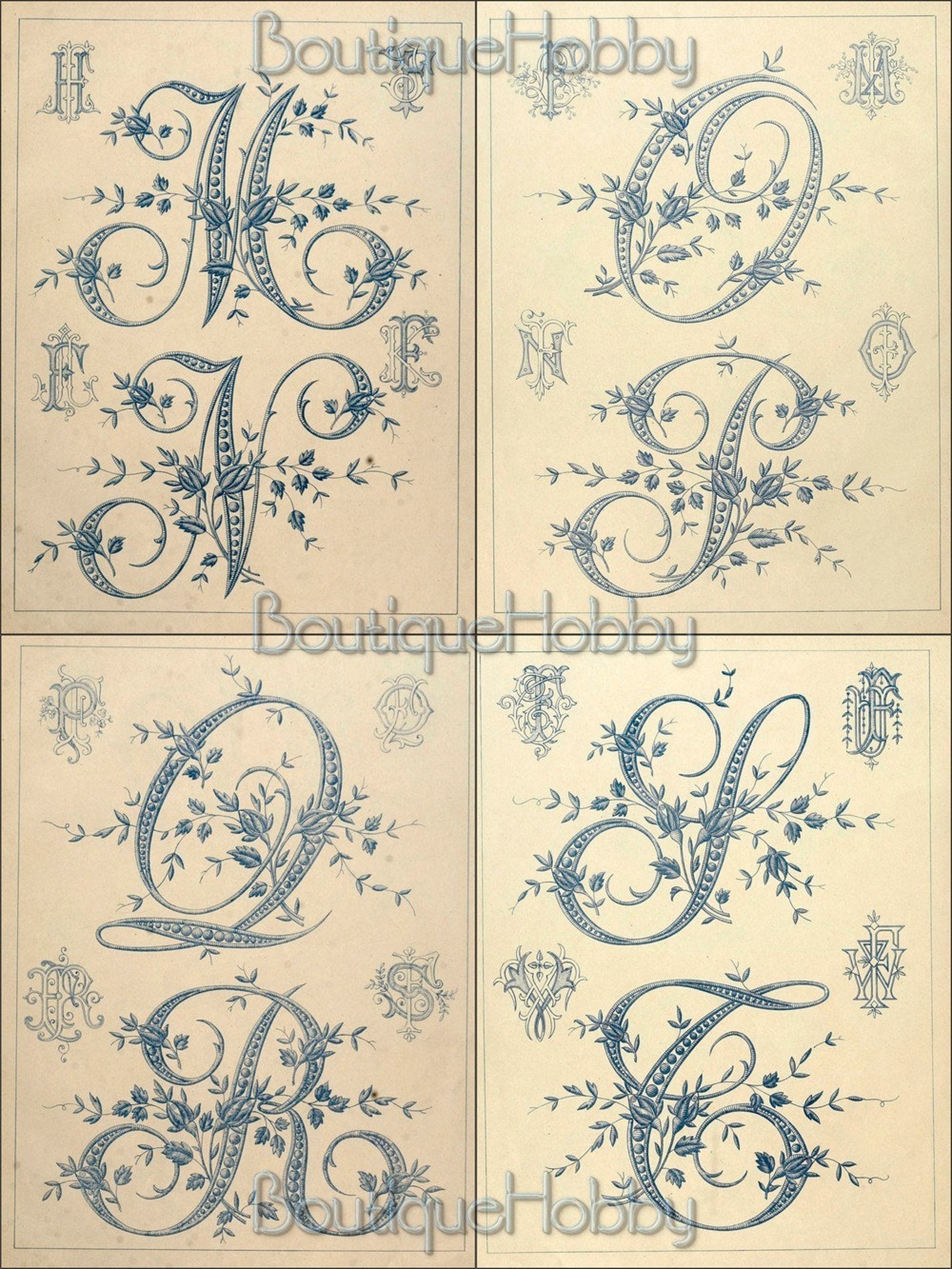 Vintage Embroidery Alphabet,logo Designs,printable Lettering Initials ...