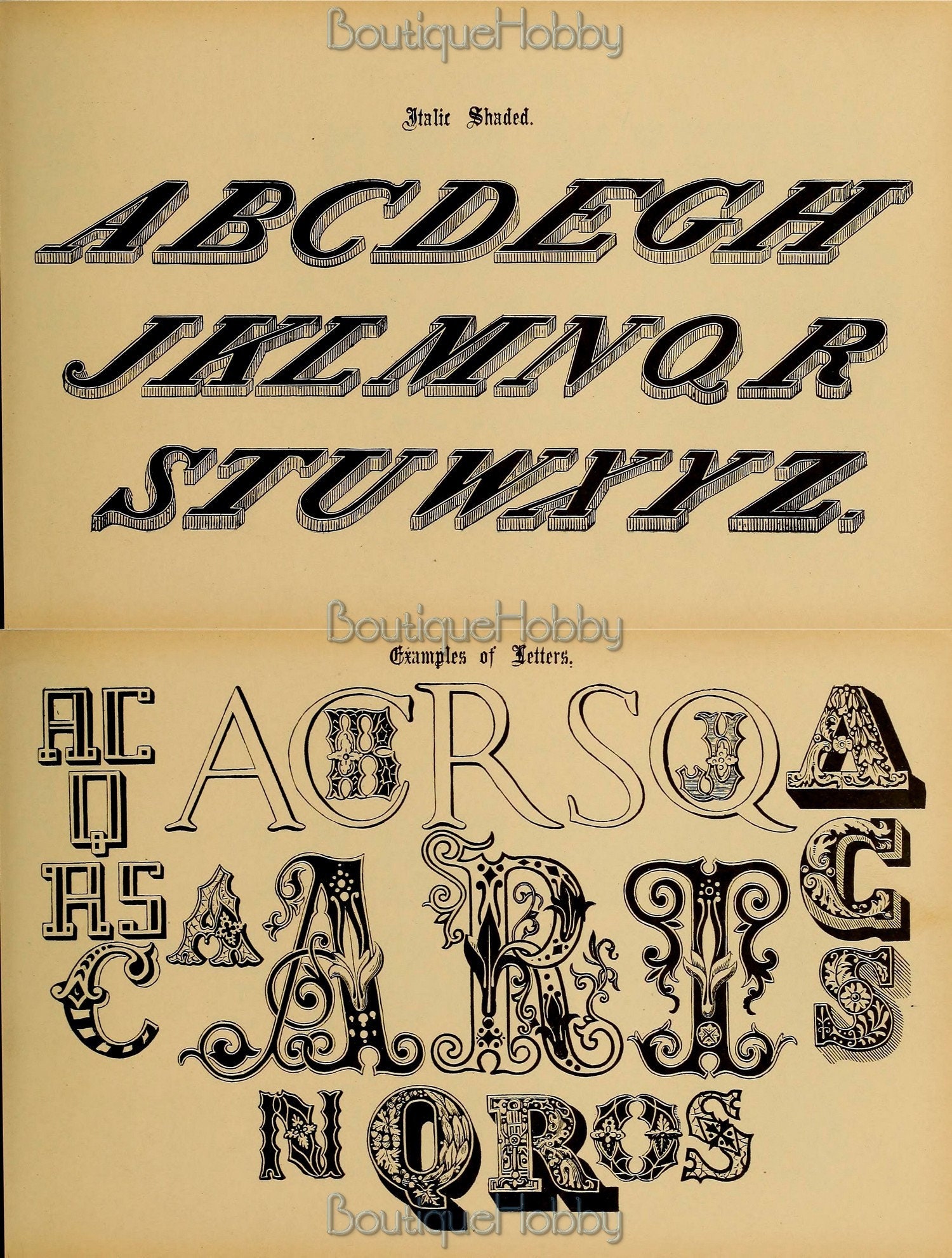 Alphabet Vintage Bookprintable Lettersplain and Ornamental | Etsy