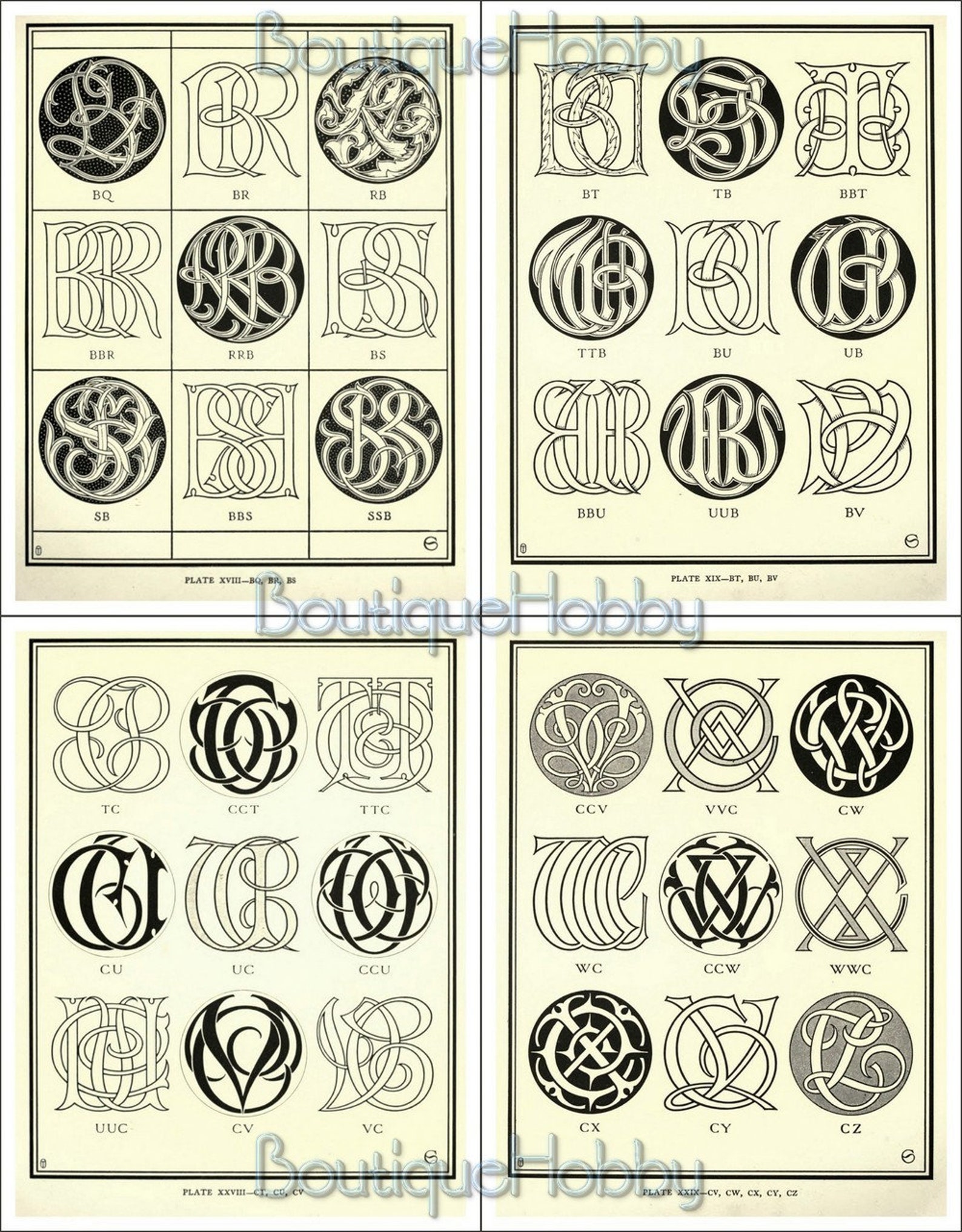 Vintage Monogram Alphabet Fonts,victorian Art Instant Download - Etsy