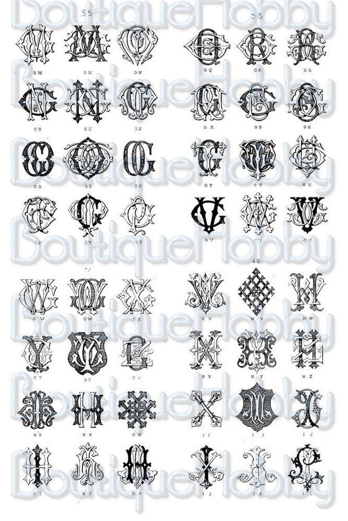 Vintage Monogramsinitialsalphabet PDF Instant Download - Etsy