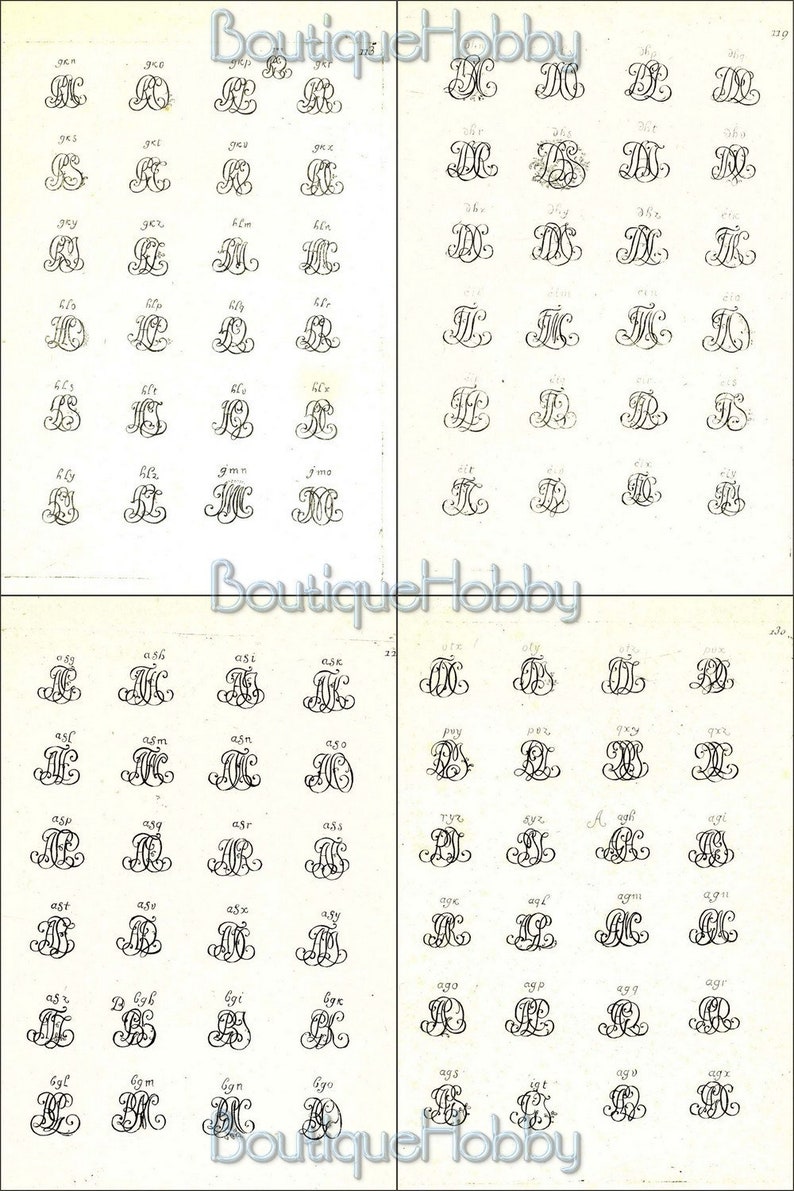 Vintage Monograms Designs Fontsalphabet Embroidery Instant | Etsy