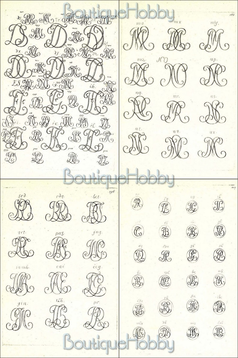 Vintage Monograms Designs Fontsalphabet Embroidery Instant | Etsy