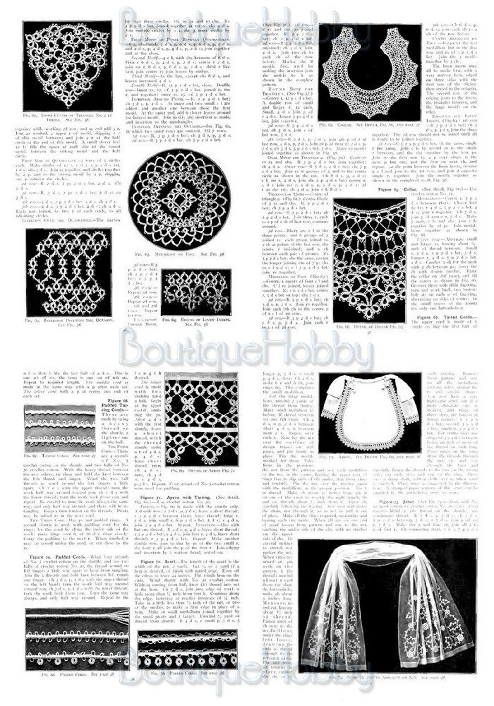 Vintage tatting hand made lace patternsneedlework pdf book | Etsy