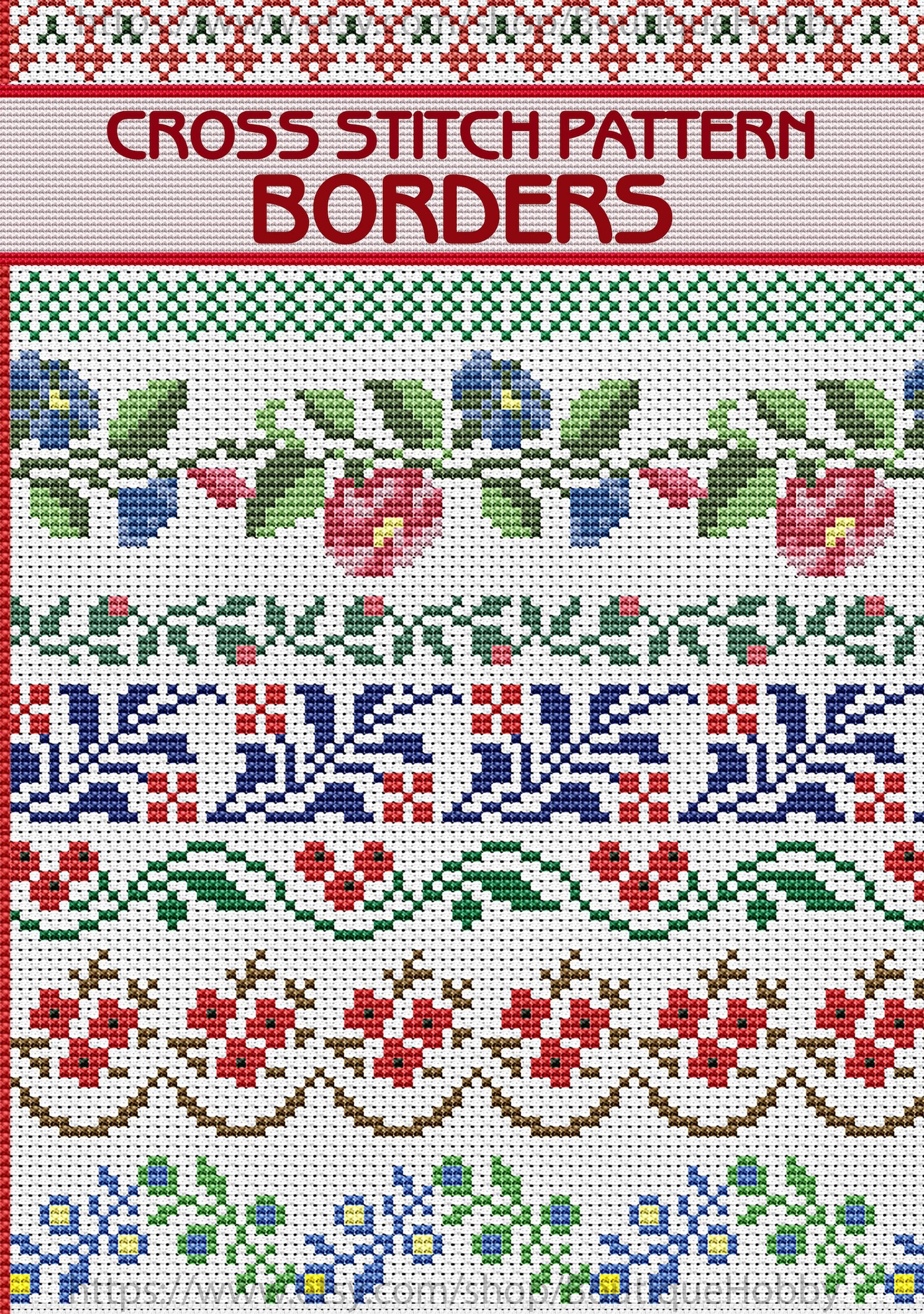 180 Flower Border Cross Stitch Patterns: Embroidery Designs (PDF ...