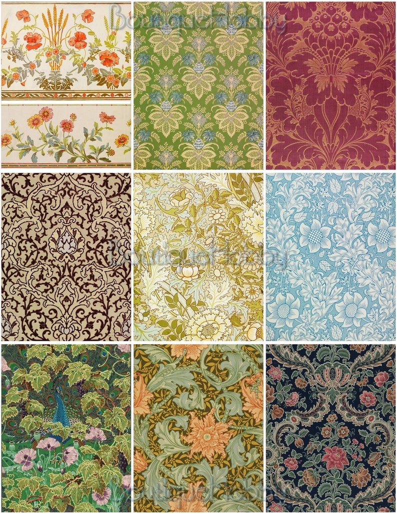 Vintage Digital Wallpaper Printable Paper, Background Set-2, 8.5"x 11 ...