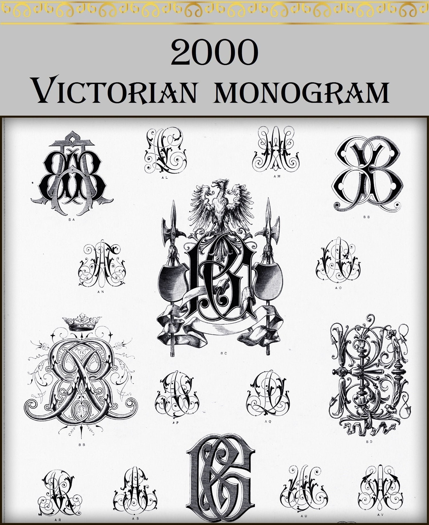 2000 Victorian monogramsmonogram fontalphabet illustration | Etsy