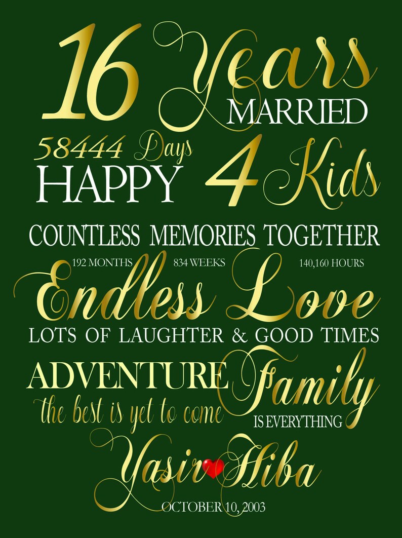 Regalo del 16o Aniversario de la Boda, Casado por 16 Años, Regalo para ...