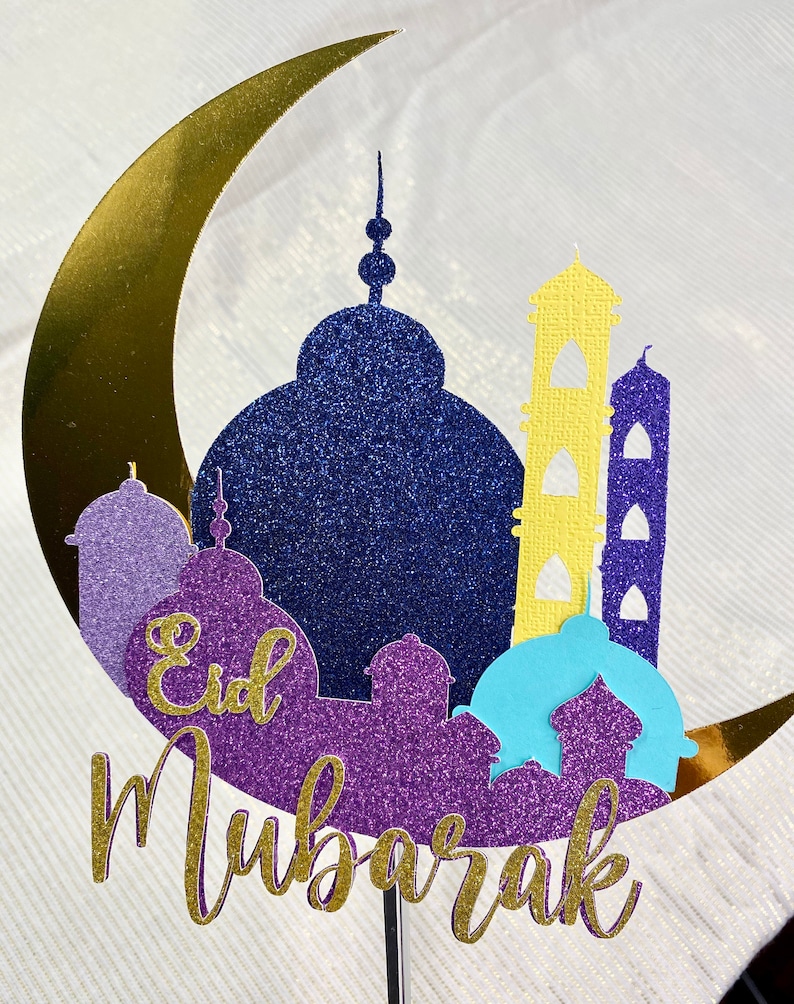 Eid Mubarak Cake Topper, Ramadan, Glitter Cake Topper, Eid Celebrations ...