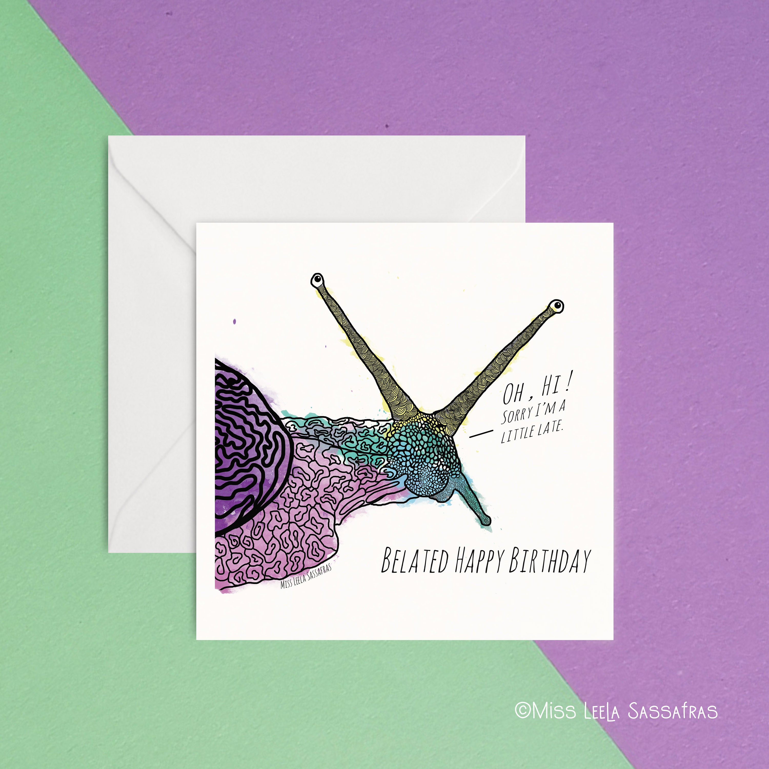 Belated Happy Birthday Snail Card, Illustration, Made in Ireland - Etsy