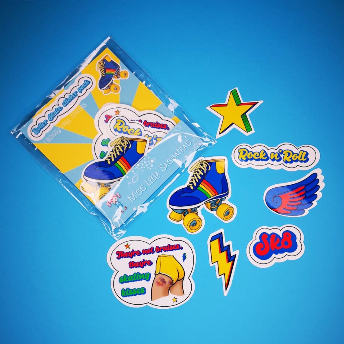 Roller Skate Stickers 7 Pack blue and Yellow - Etsy