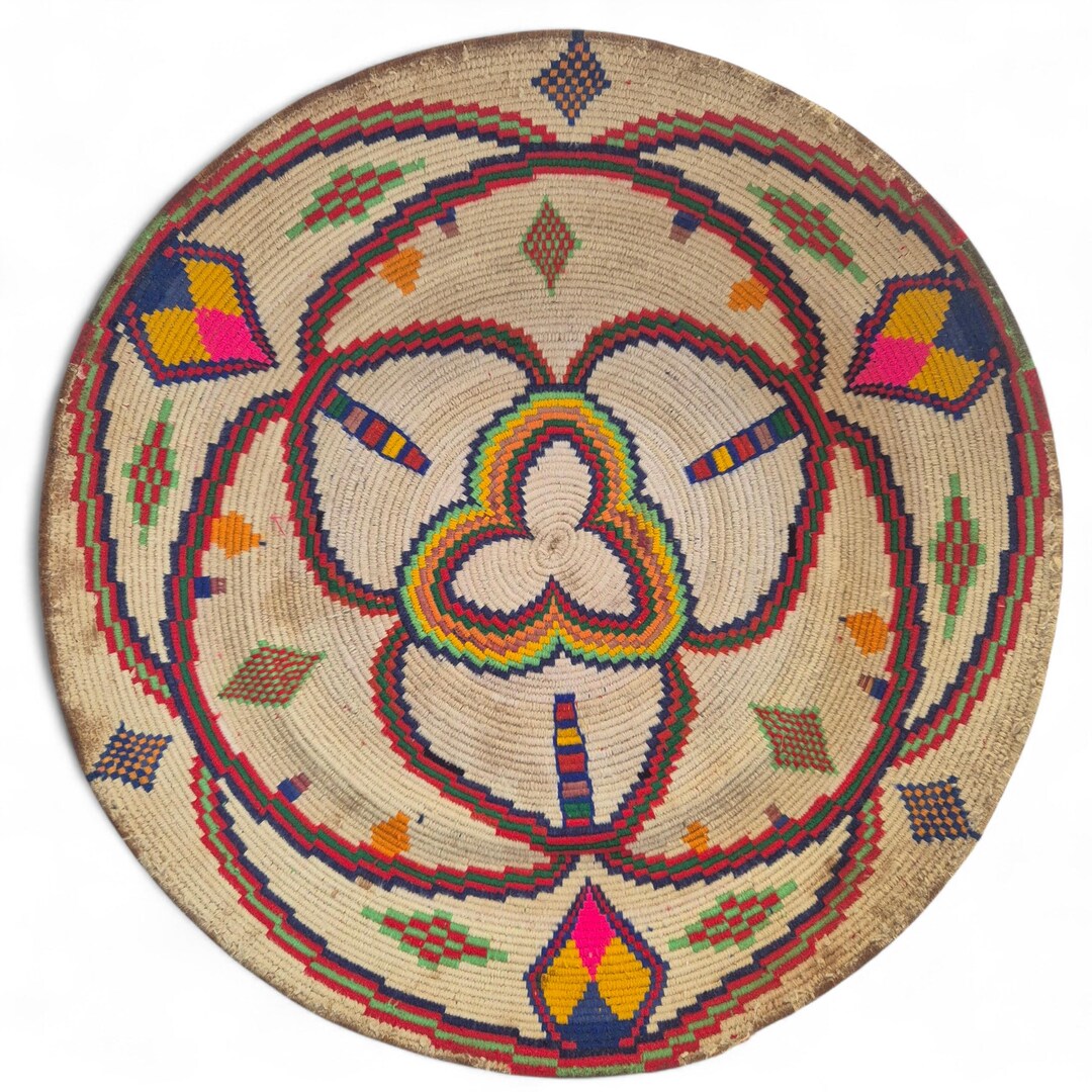 Vintage Moroccan Berber Round Bread Basket, White Wall Plate, Amazigh ...