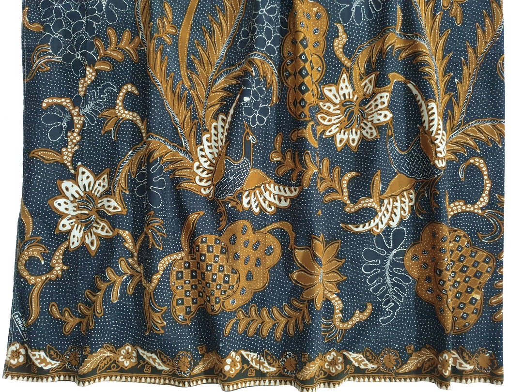 Vintage Indonesian Java Batik Tulis Textile, Javanese Indigo and Sogan ...