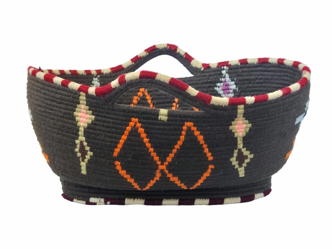 Vintage Moroccan Berber Bread Basket, Amazigh Wool Tea Basket ...