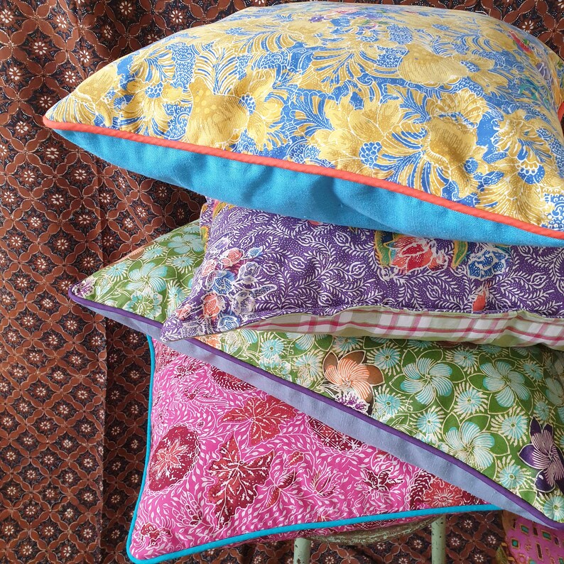 Vintage Indonesian Pink Batik Cushion, Javanese Handmade Pillow, Boho ...