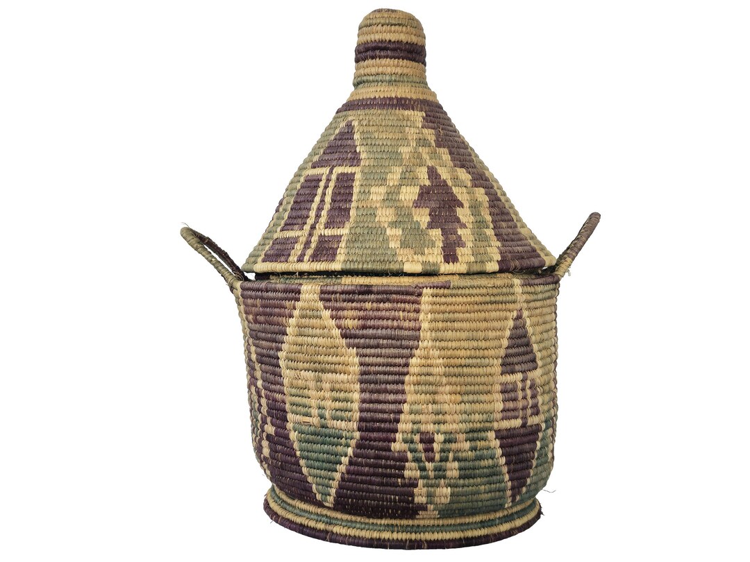 Vintage Moroccan Berber Bread Basket, Amazigh Lidded Storage Basket ...