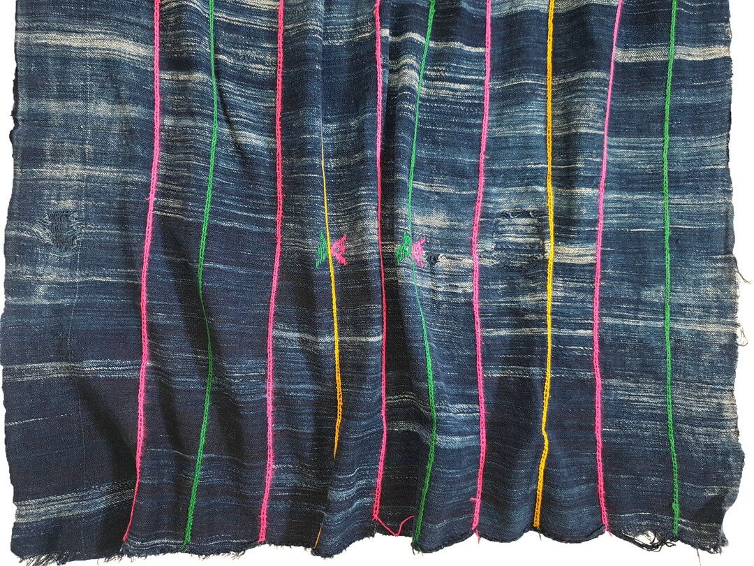 Vintage African Mali Indigo Textile, Dogon Embroidered Wedding Wrapper ...