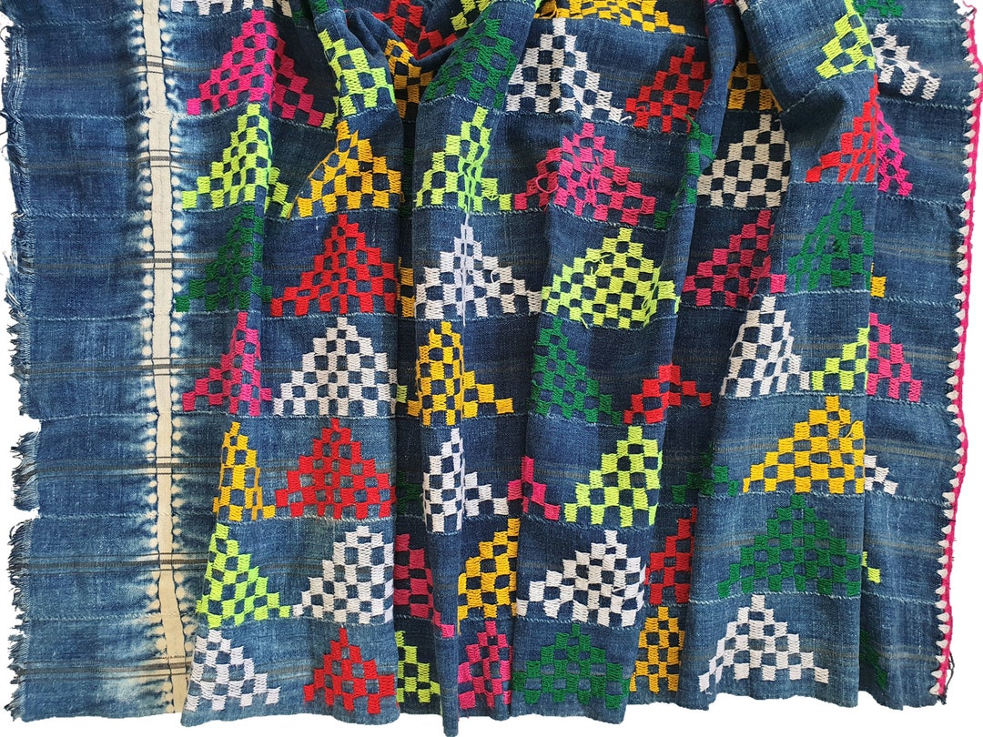 Vintage African Mali Indigo Textile, Dogon Embroidered Wedding Wrapper ...