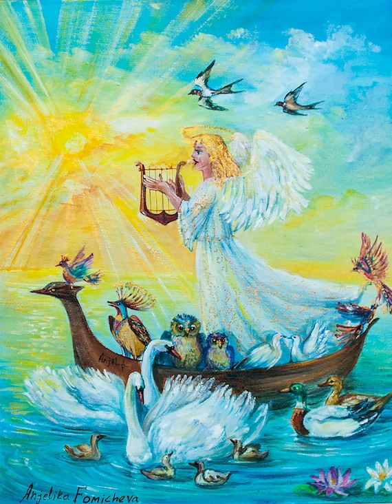 Angel Original Art Seascape Oil Painting Noahs Ark Animals | Etsy