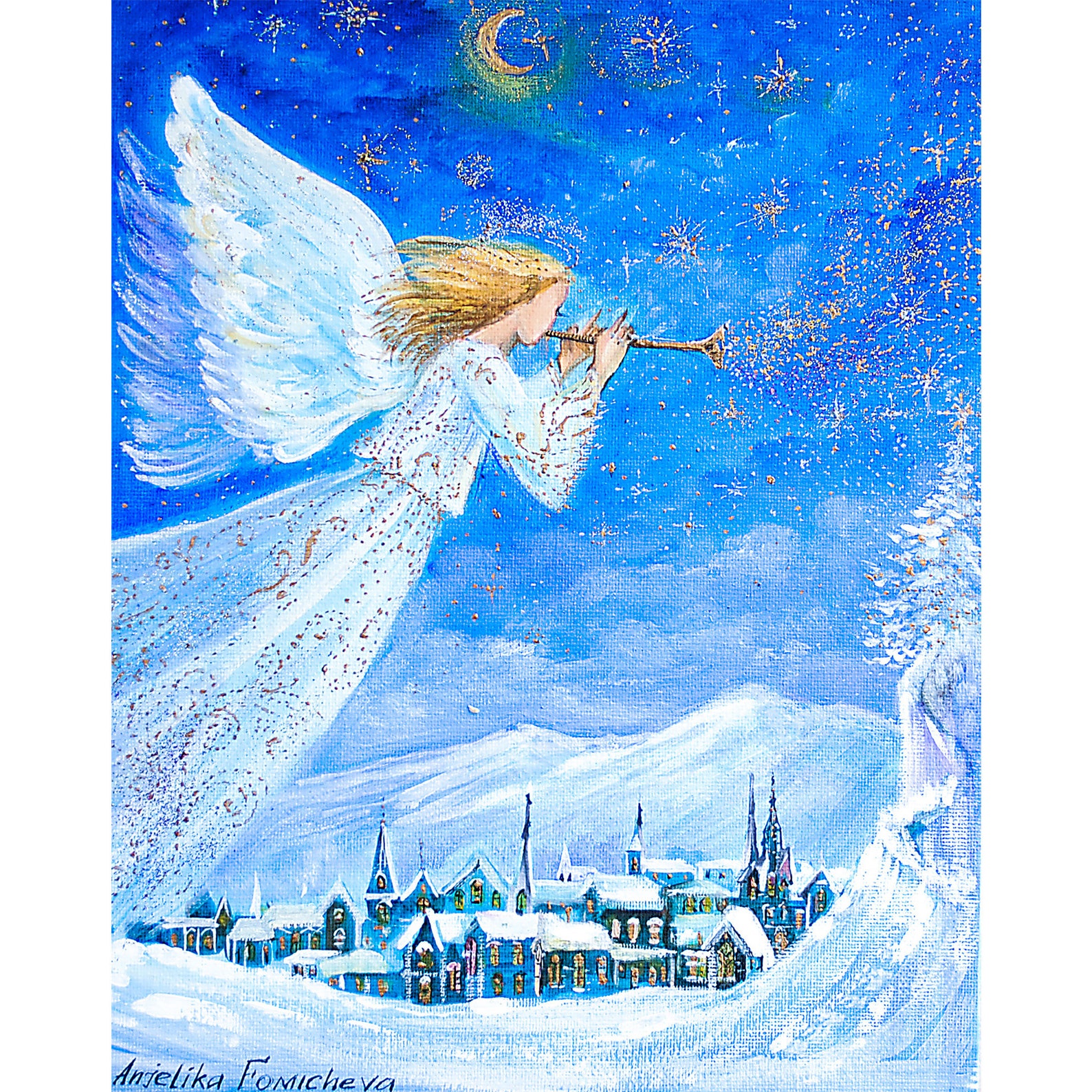 Guardian Angel Wall Art Original Snow Landscape Winter Wonderland Art ...
