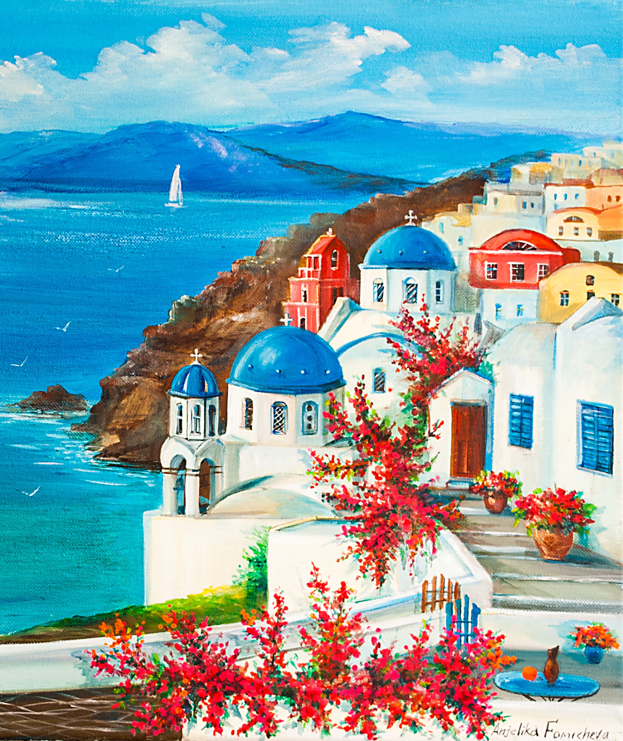 Greece Original Landscape Oil Painting Greek Island Orthodox Church ...