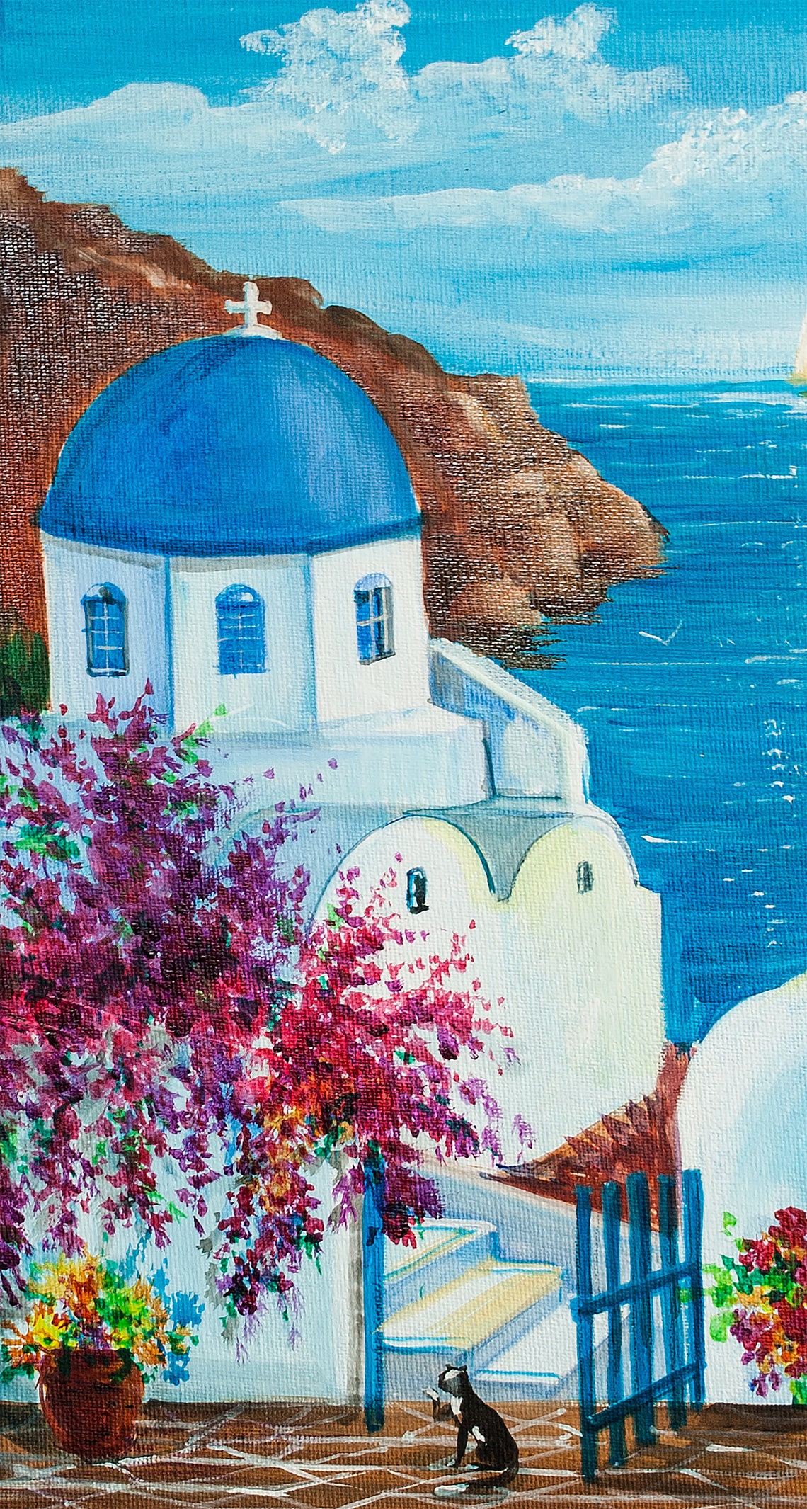 Santorini Seascape Oil Painting: Original Greek Island Art (10x14) - Etsy