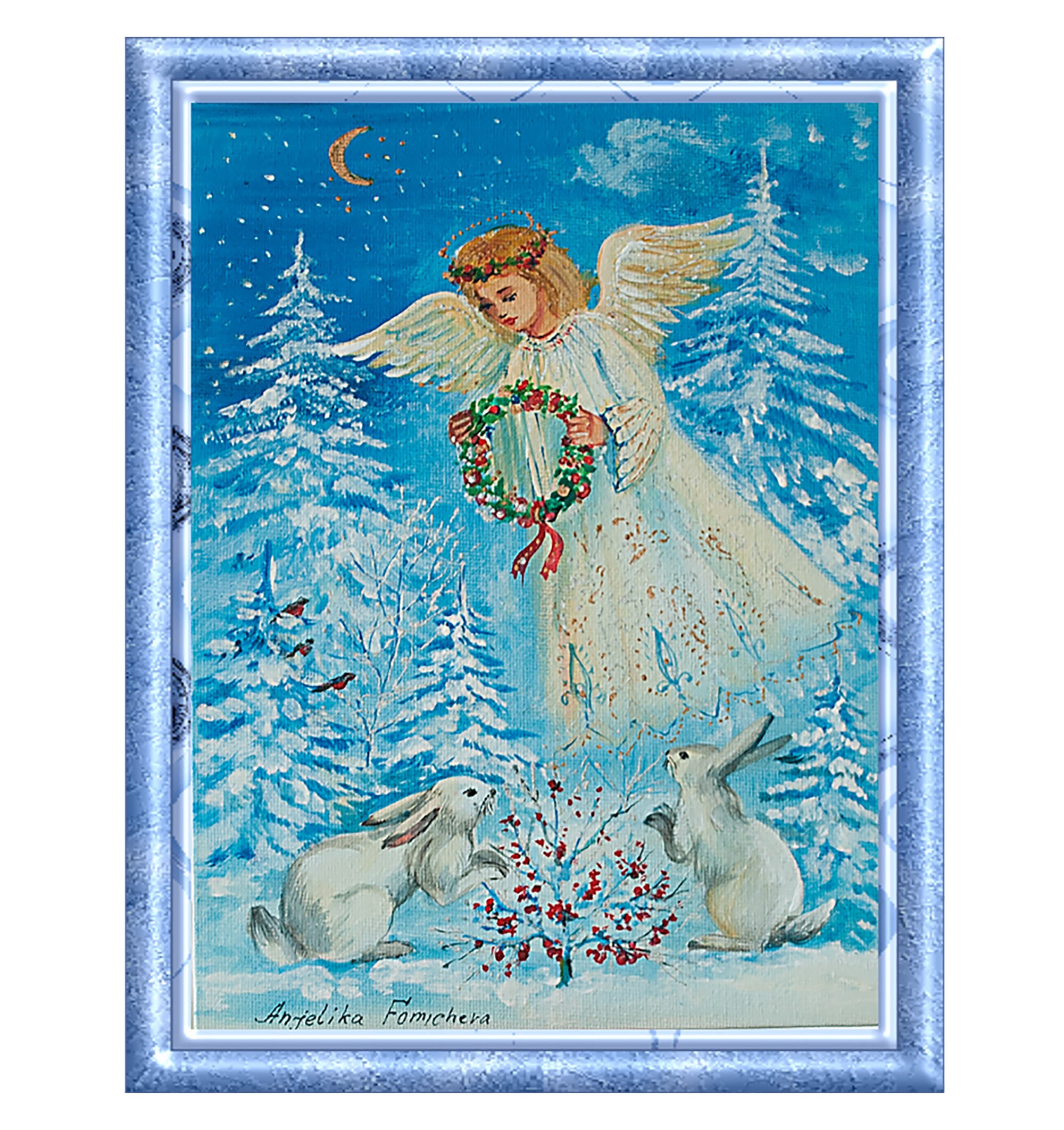 Angel Original Art Snow Landscape Mixed Media Painting Winter ...