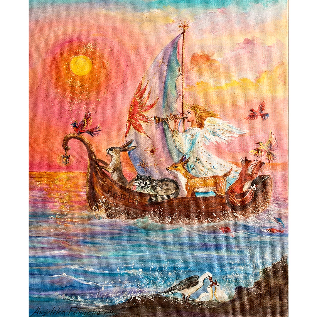 Original Angel Painting Angel Wall Art Guardian Angel Gift Noahs Ack ...