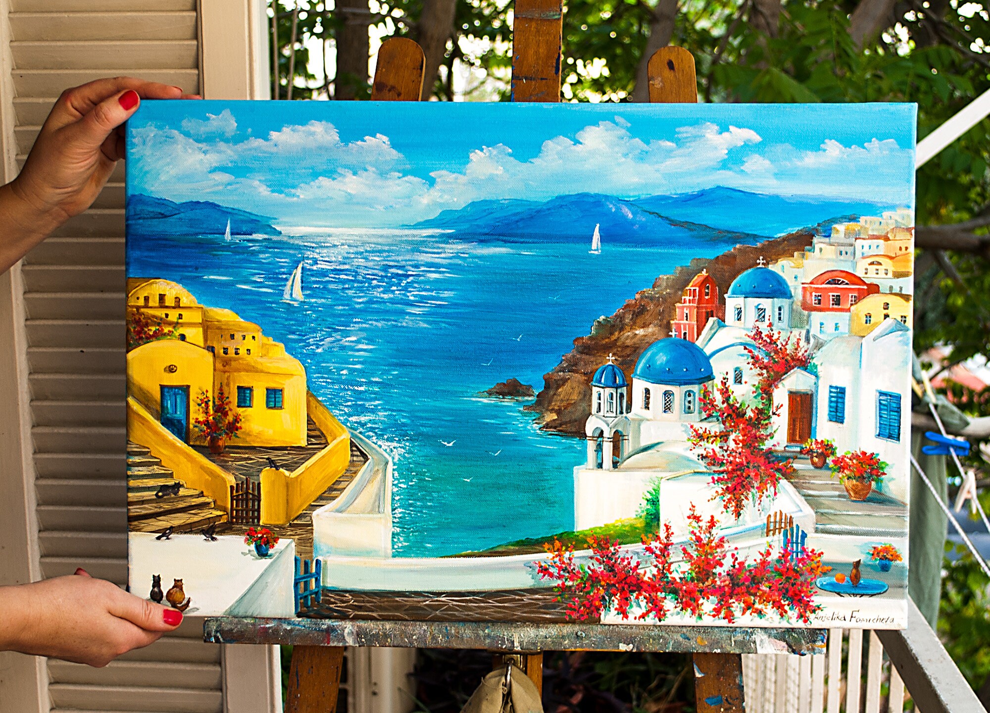 Greece Original Landscape Oil Painting Greek Island Orthodox Church ...