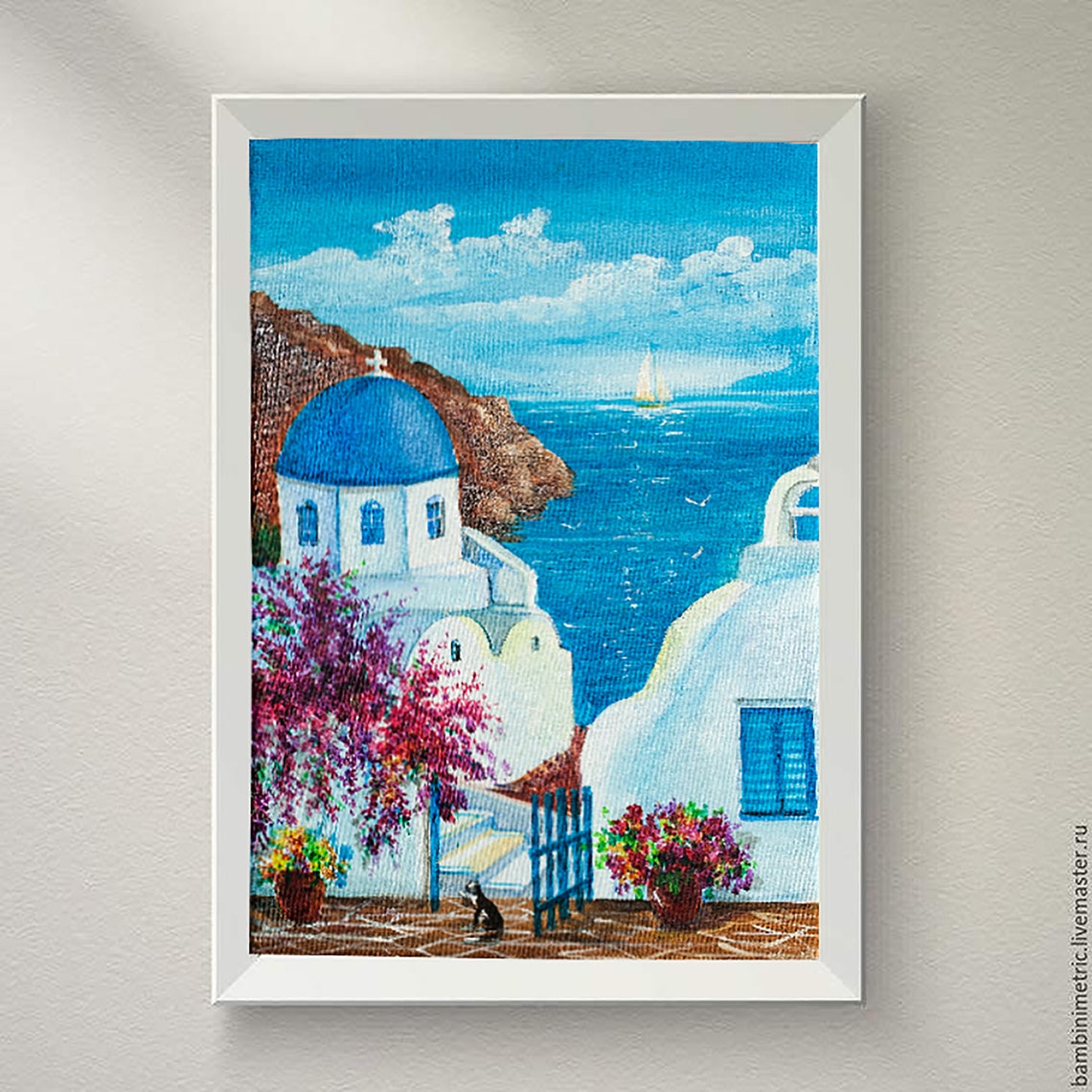 Santorini Seascape Oil Painting: Original Greek Island Art (10x14) - Etsy