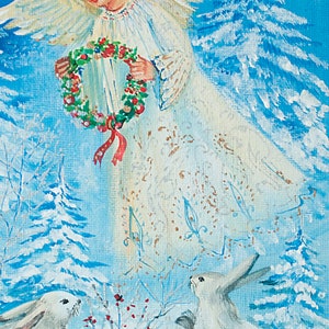 Angel Original Art Snow Landscape Mixed Media Painting Winter ...