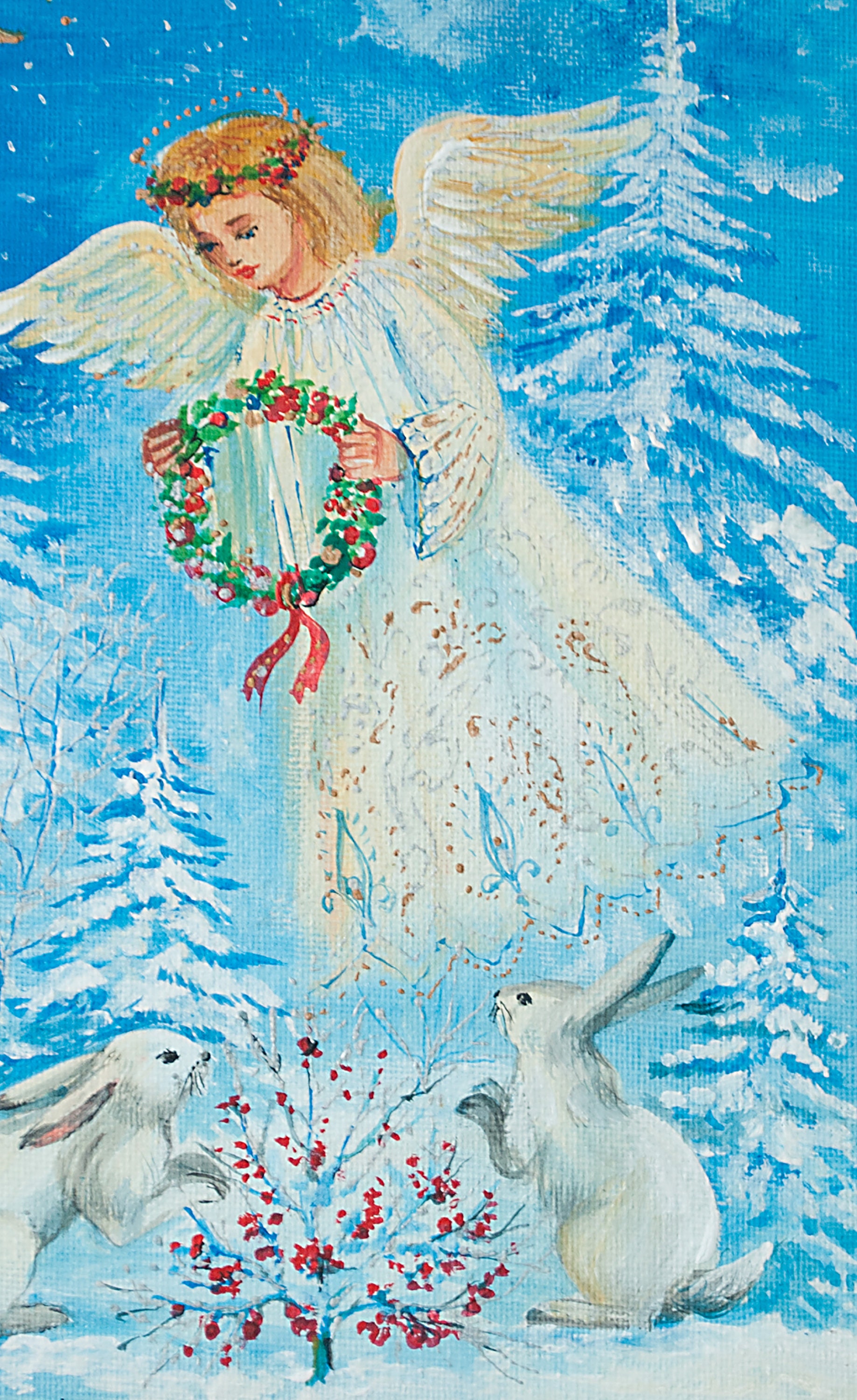Angel Original Art Snow Landscape Mixed Media Painting Winter ...