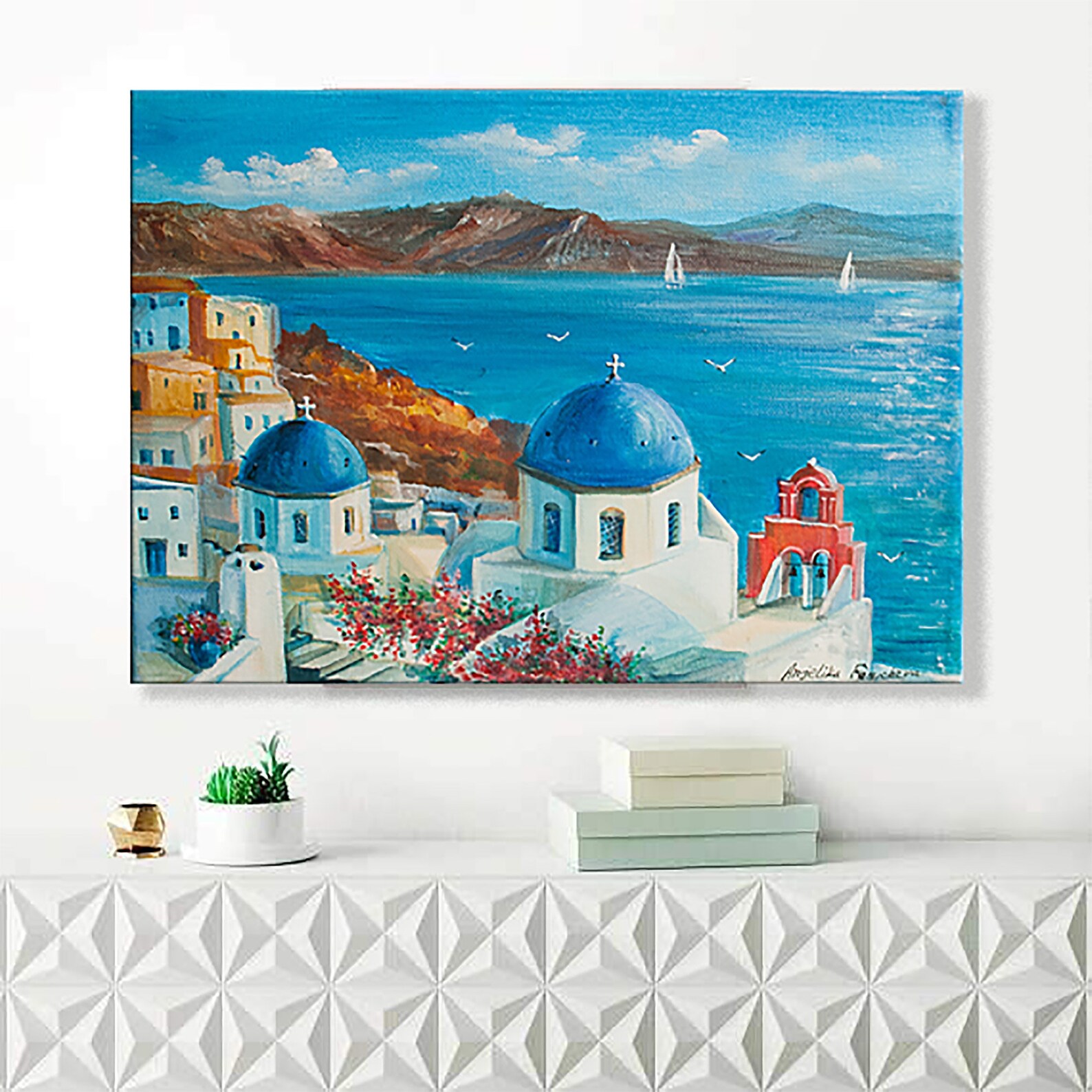 Santorini Seascape Oil Painting: Greek Island Art, Blue Sea (14-18') - Etsy