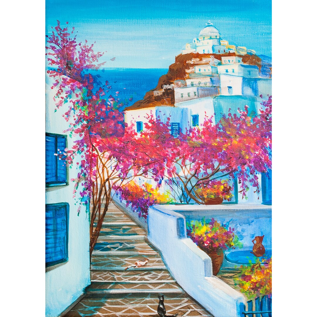 Greece Landscape Painting Greek Island Artwork Santorini Painting ...