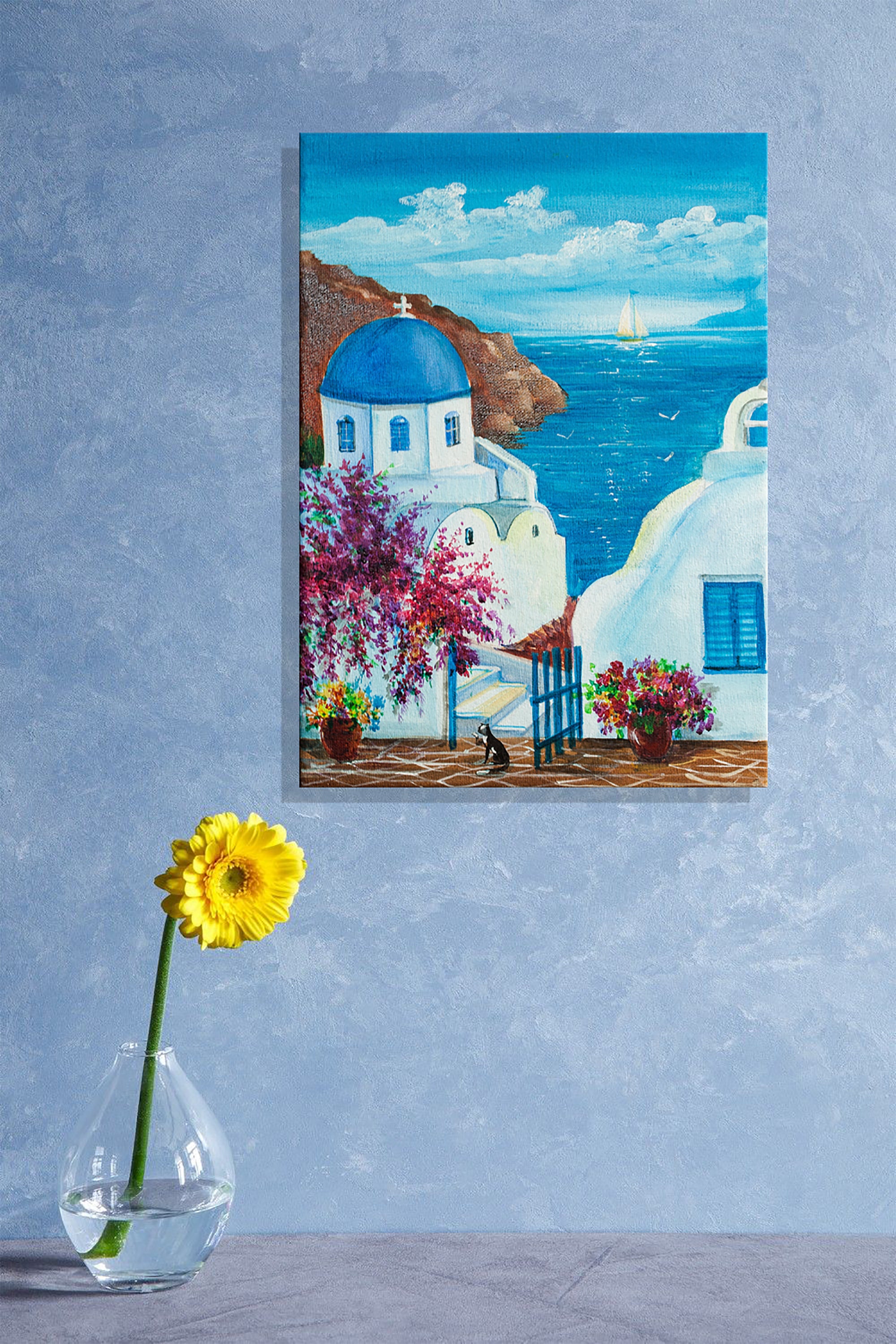 Santorini Seascape Oil Painting: Original Greek Island Art (10x14) - Etsy