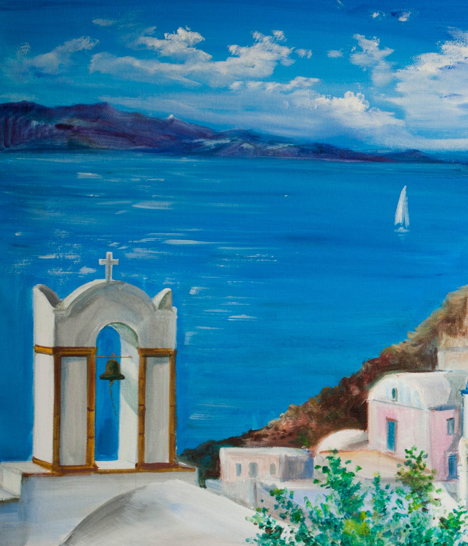 Santorini Greece Painting: Original Seascape Oil Painting, Blue Sea ...