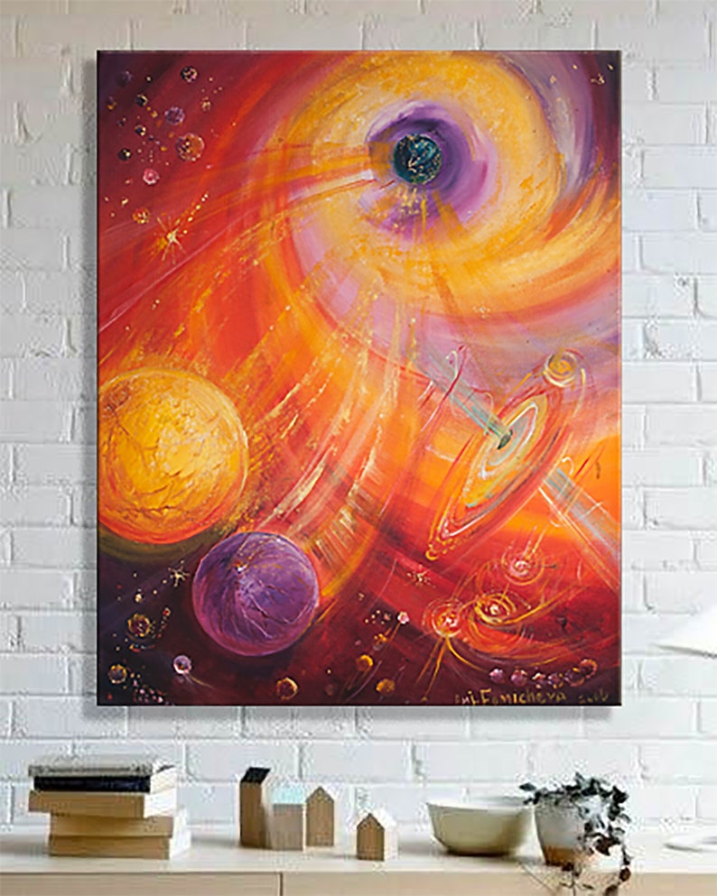 Space Original Oil Painting Shooting Star Art Outer Space Wall Art ...