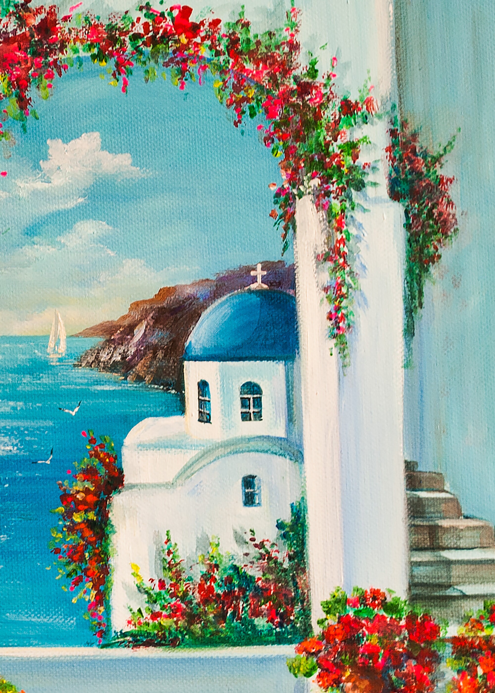 Santorini Seascape Oil Painting: Greek Island Art (10x14') - Etsy